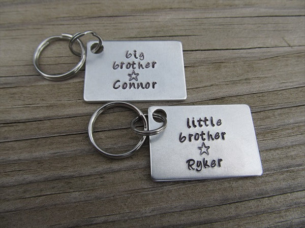 Personalized Brother's Keychains- 2 Keychain Set- "big brother", "litt ...